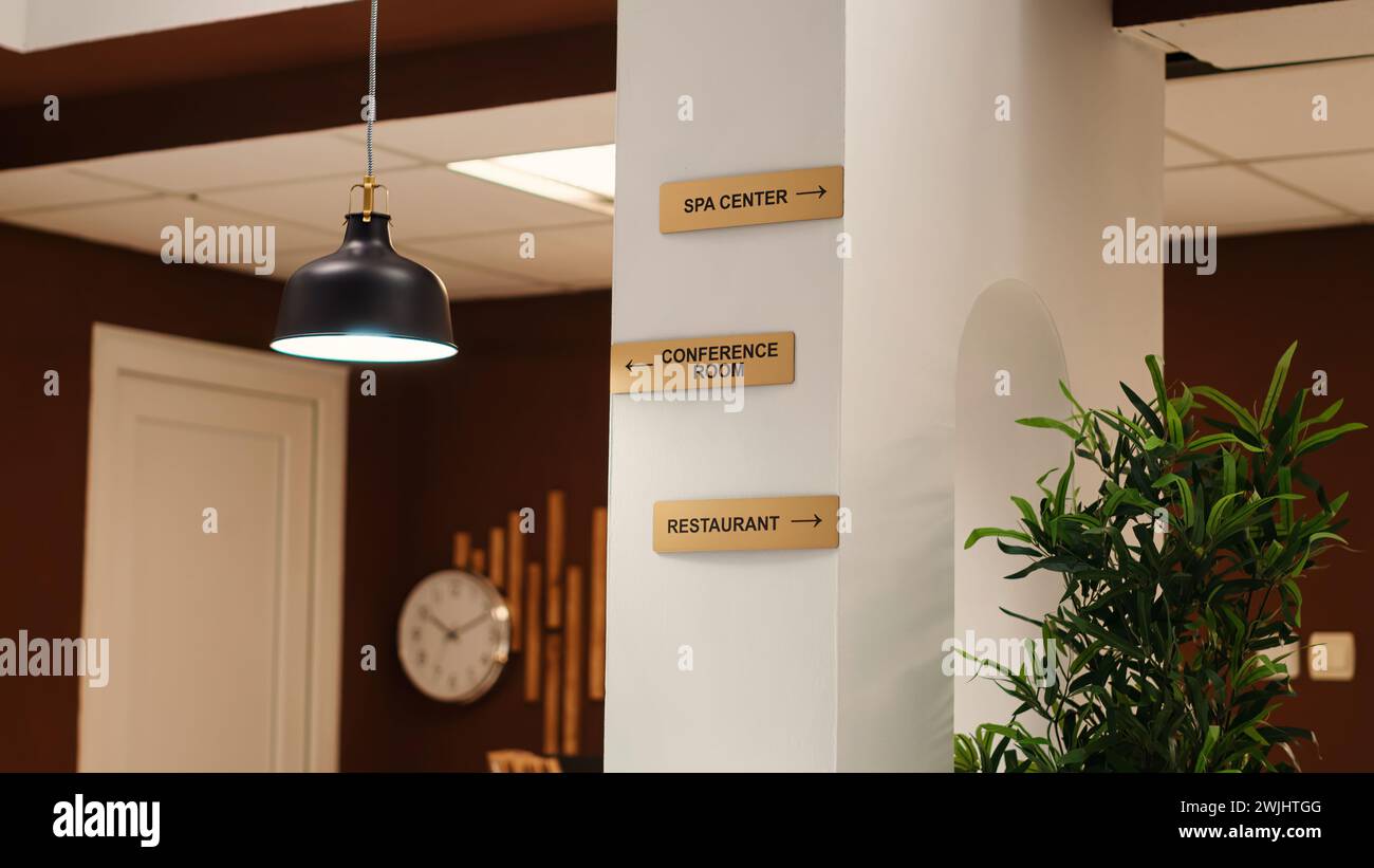 Empty stylish business accommodation lobby interior with deluxe spa ...