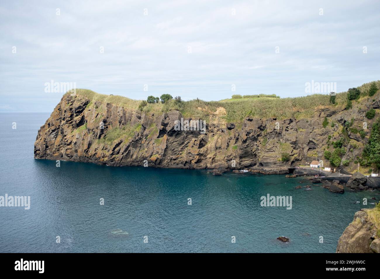 Coastline with cliffs on Capelas Village in Sao Miguel island, Azores ...