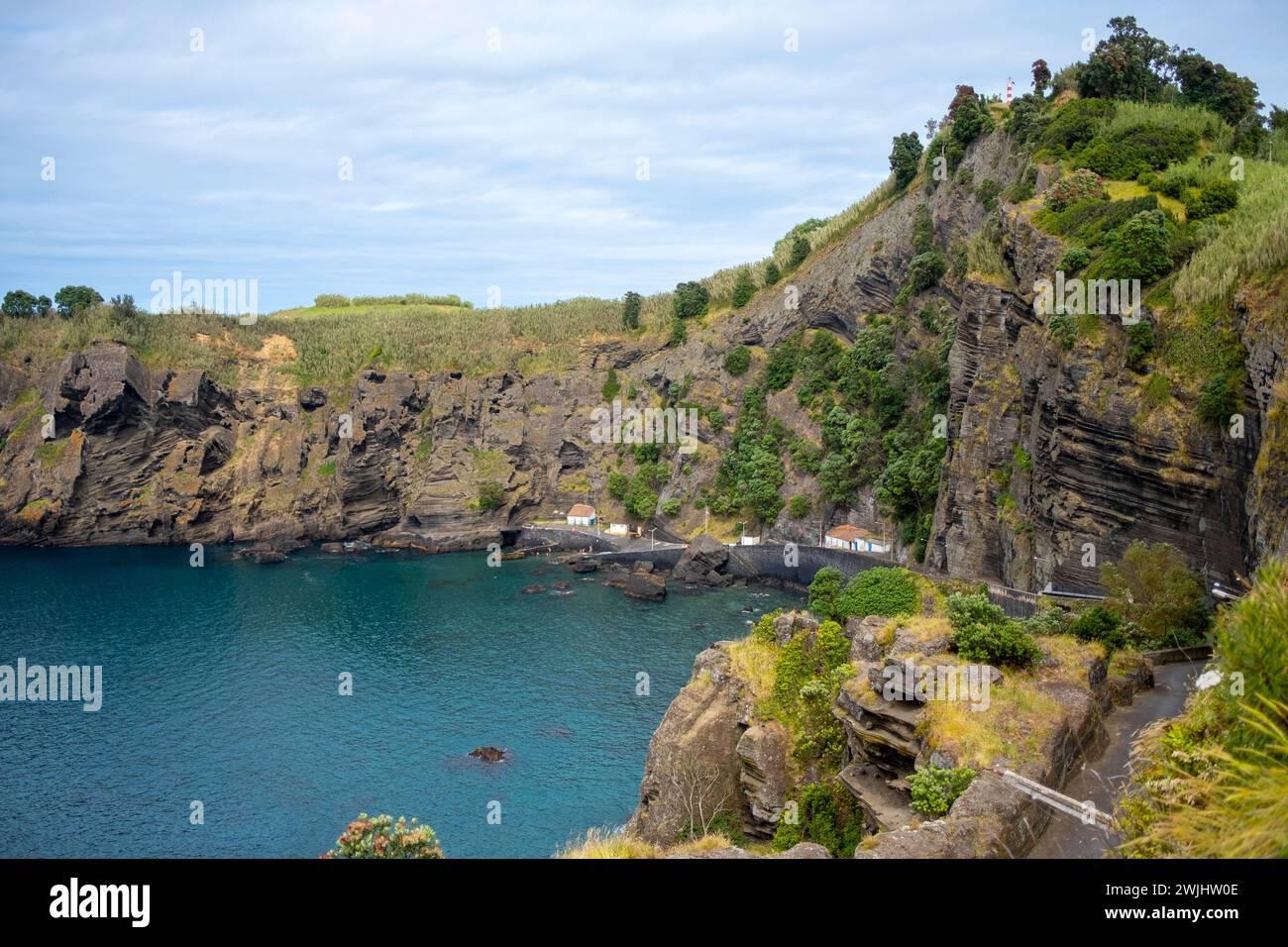 A beautiful bay in the village of Capelas. Sao Miguel Island, Azores ...