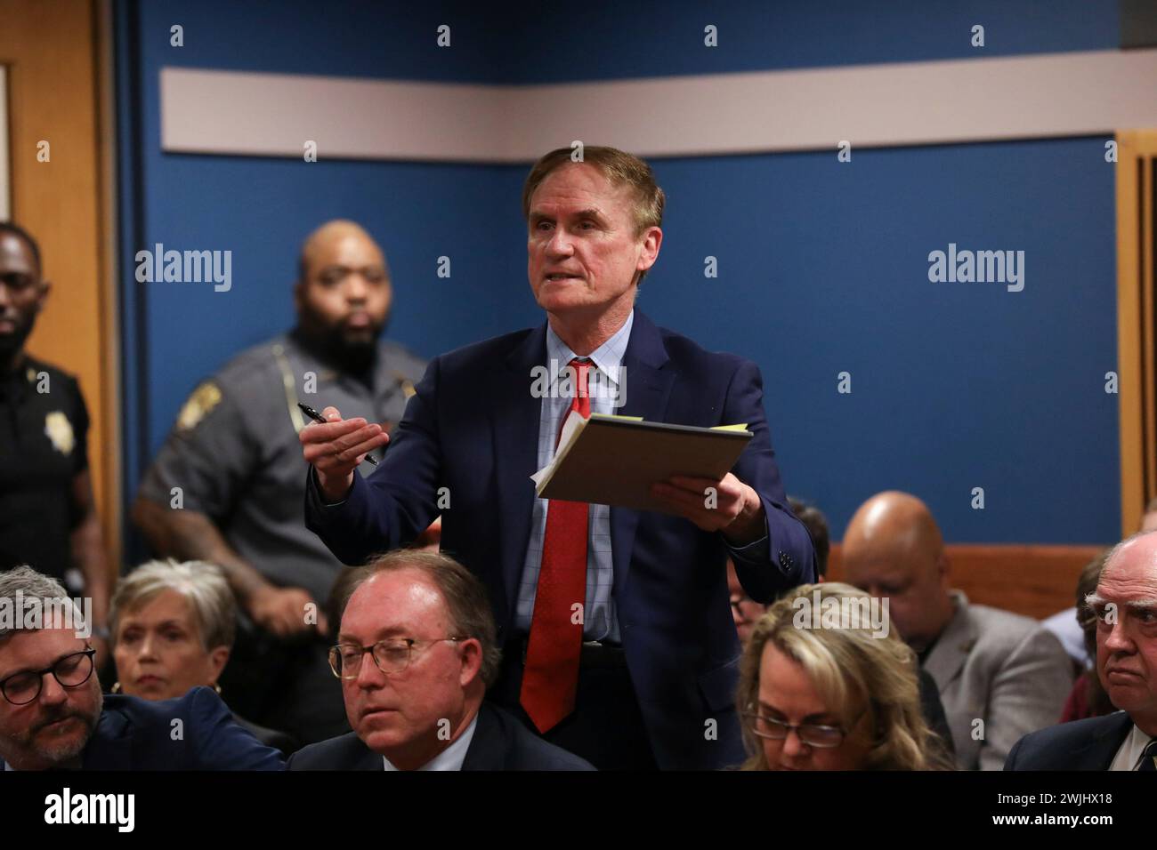 Attorney William Cromwell, who represents Cathy Latham,speaks during a ...