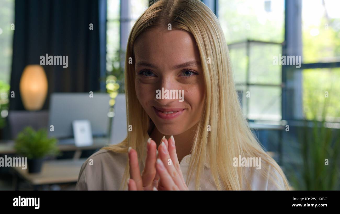 Caucasian businesswoman business woman consider think in office smart ...