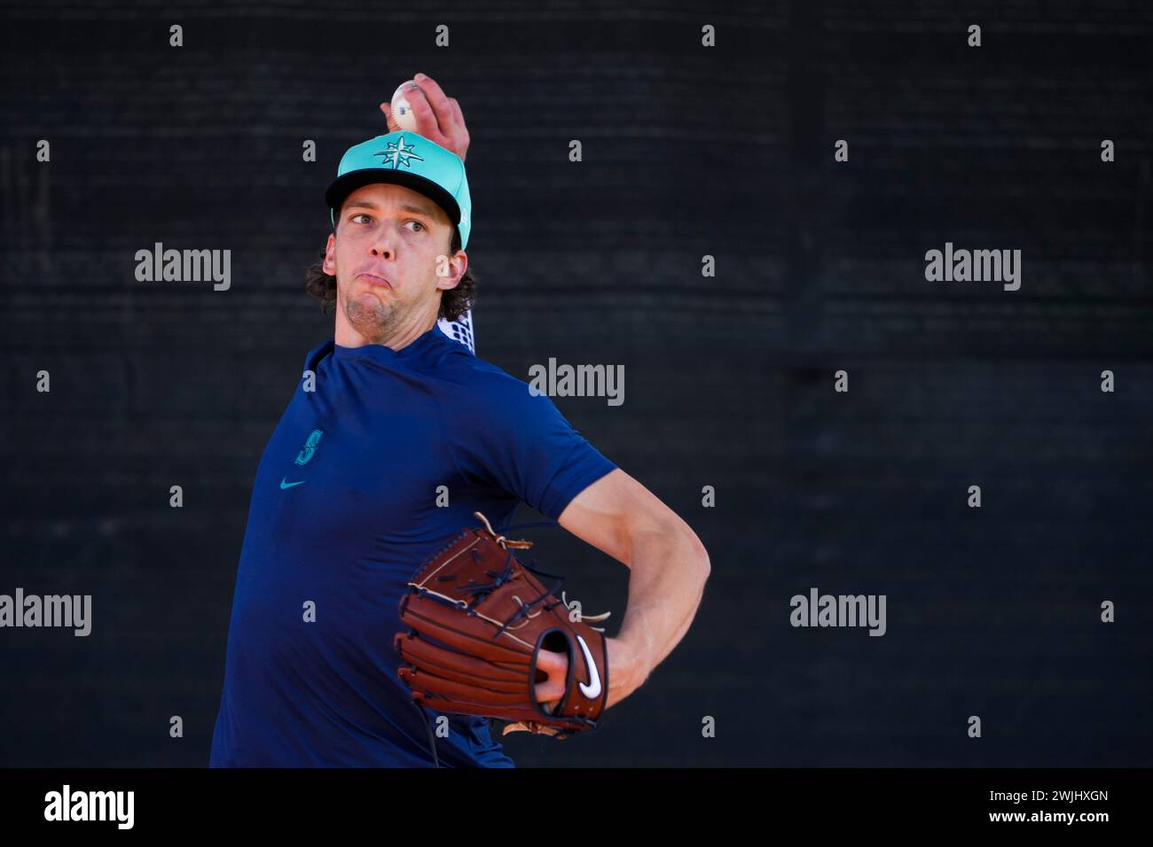 Seattle Mariners starting pitcher Logan Gilbert throws in the bullpen ...