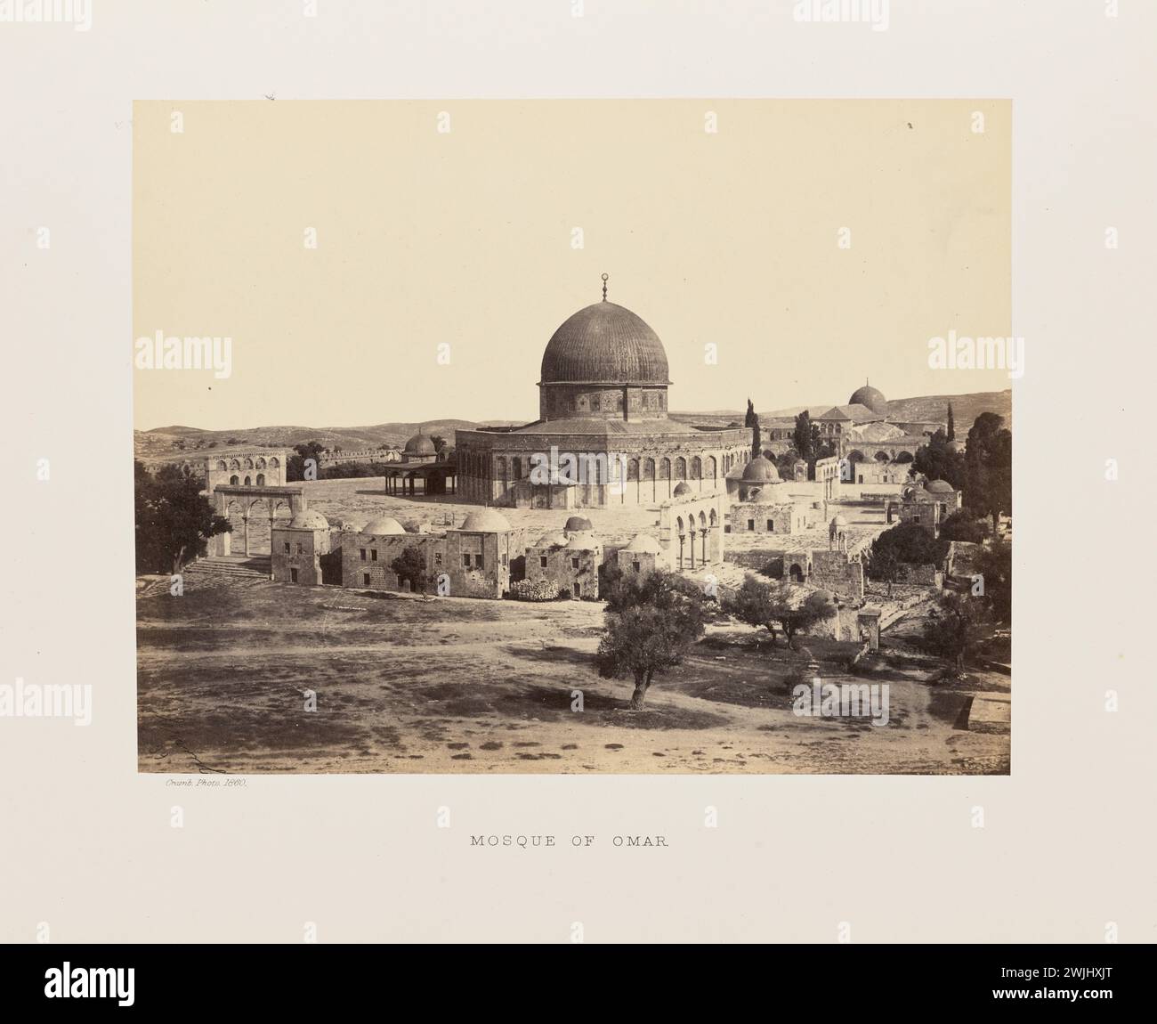 Vintage photo of the Mosque of Omar. Slightly elevated view of the Dome ...