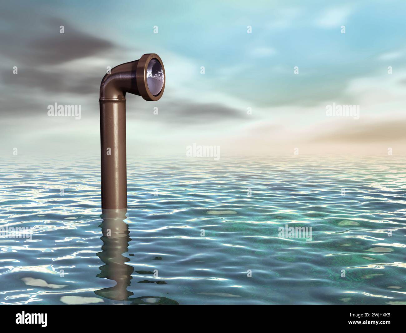 Periscope emerging from a water surface. Digital illustration Stock ...