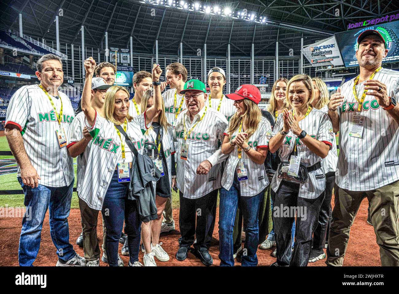 MIAMI, FLORIDA - FEBRUARY 2: Enrique Mazón throwing the first ball ...