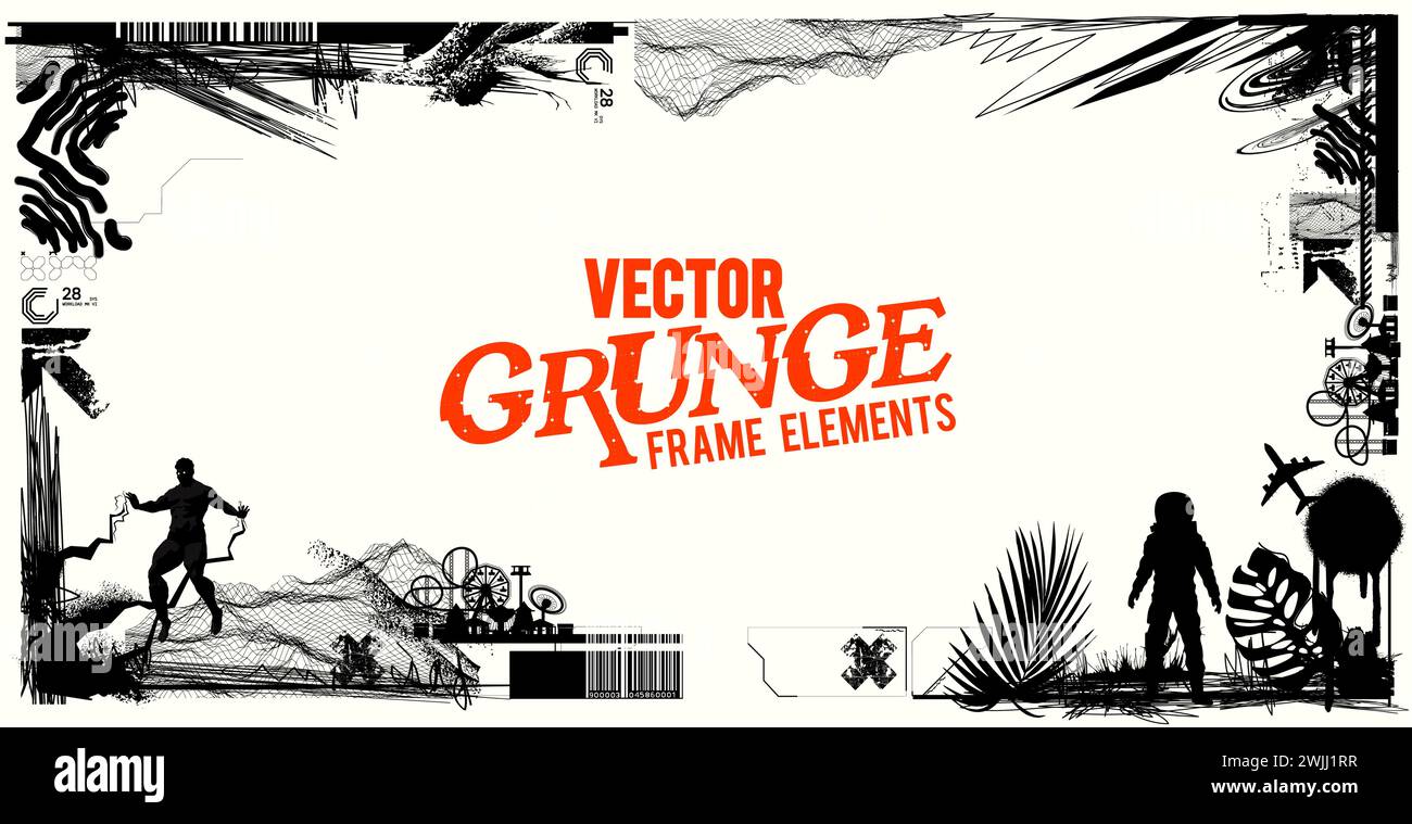 Vector grunge rough textured border elements for framing designs Stock ...