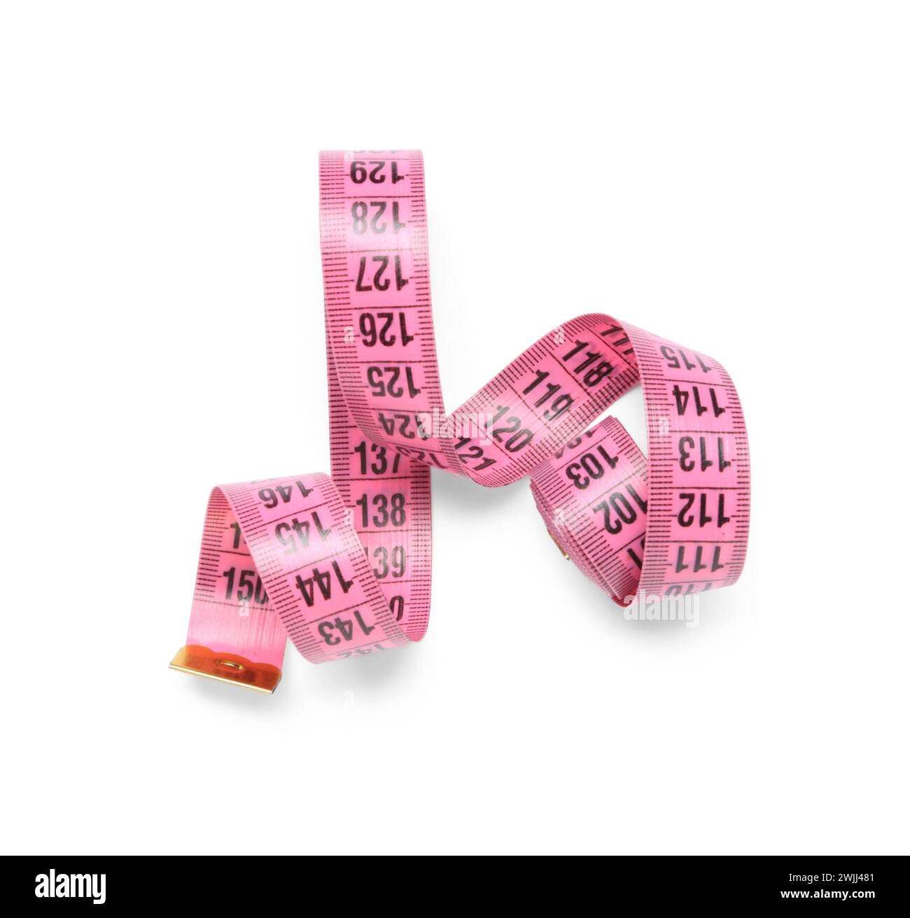 Pink measuring tape on white background Stock Photo - Alamy