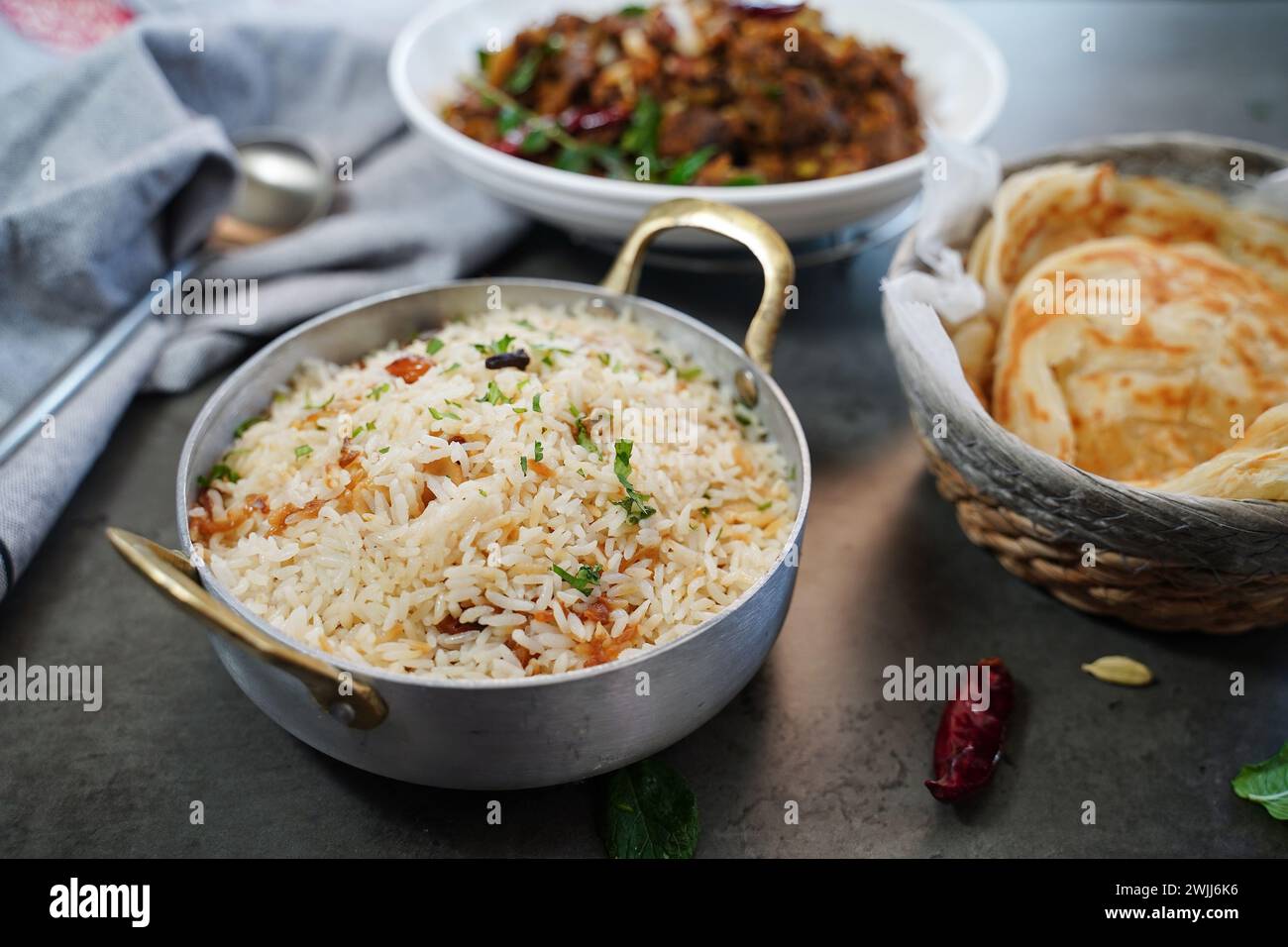 Kerala beef fry roast served with parotta and ghee rice - Malabar Iftar ...