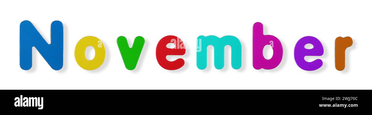 November word in coloured magnetic letters Stock Photo - Alamy