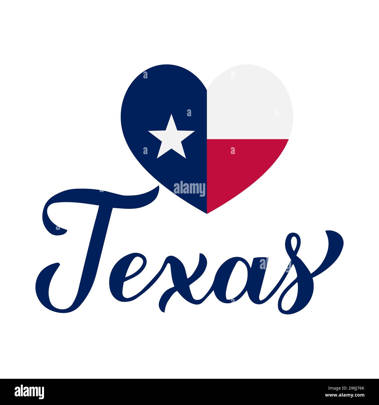 Texas calligraphy hand lettering with heart-shaped flag Holiday ...