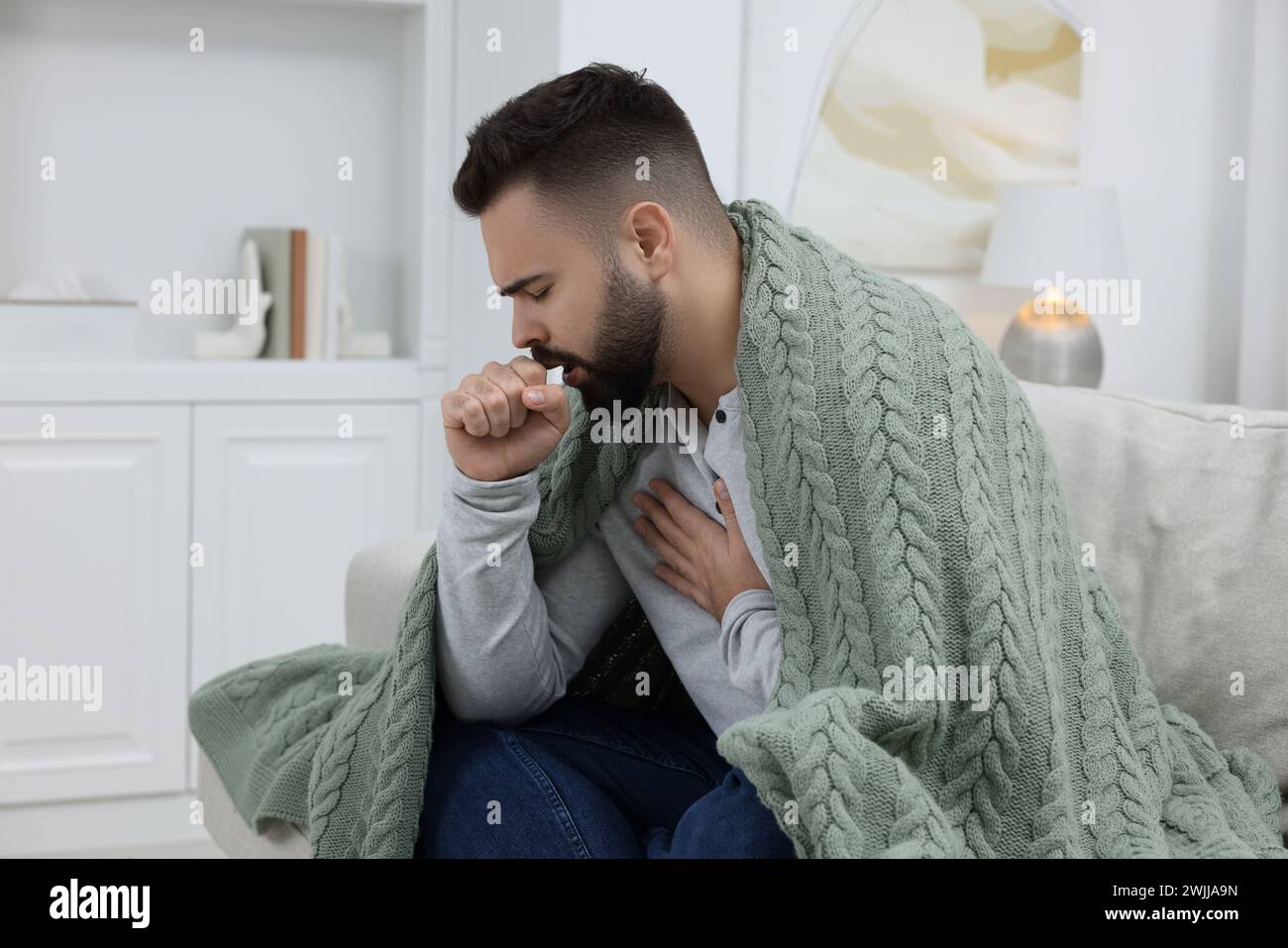 Sick male coughing symptoms bronchitis hi-res stock photography and ...