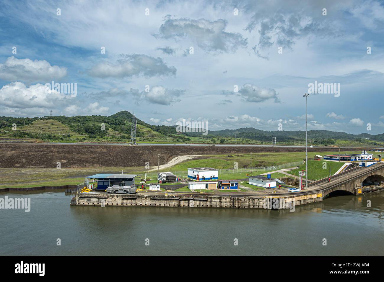 Panama Canal, Panama - July 24, 2023: Wide landscape, SW quay at Pedro ...