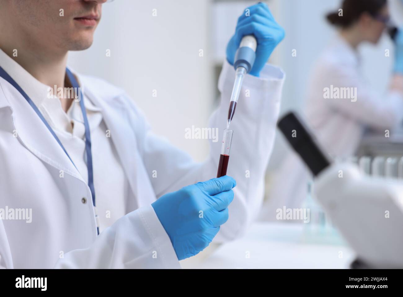Scientist dripping sample into test tube in laboratory, closeup Stock ...