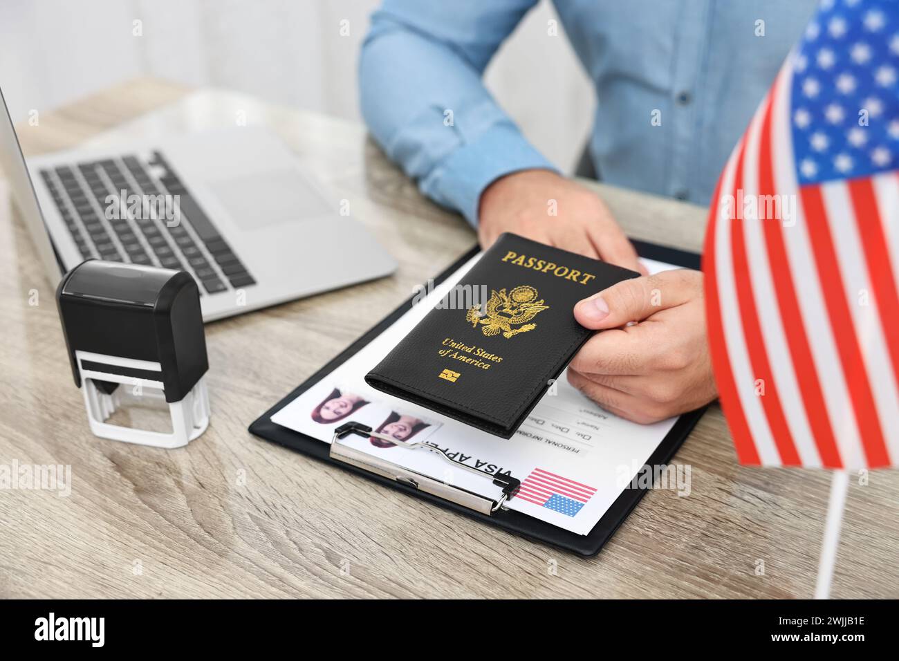 Immigration to United States of America. Man with passport and visa ...