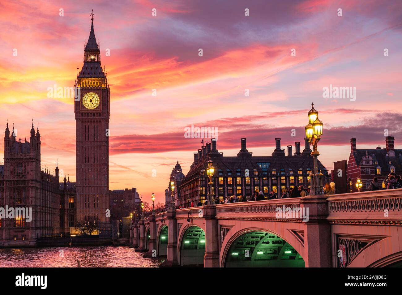 Sunset over Westminster and Big Ben, London Stock Photo - Alamy