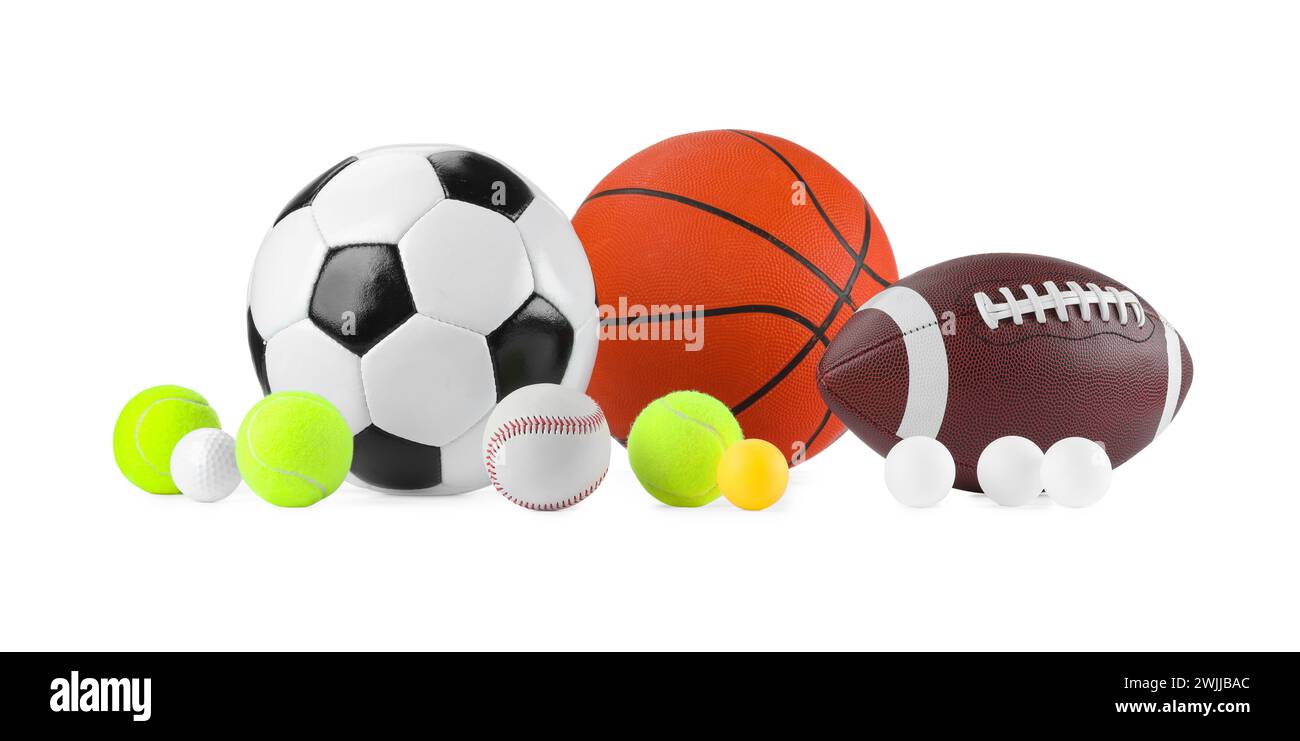 Many different sport balls isolated on white Stock Photo - Alamy