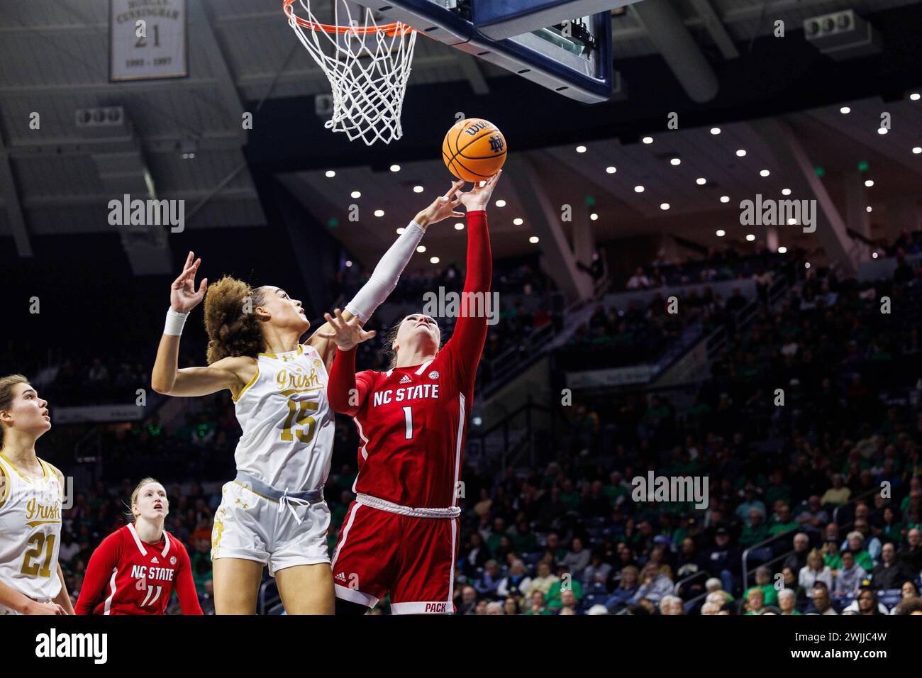 February 15, 2024: North Carolina State center River Baldwin (1) shoots ...