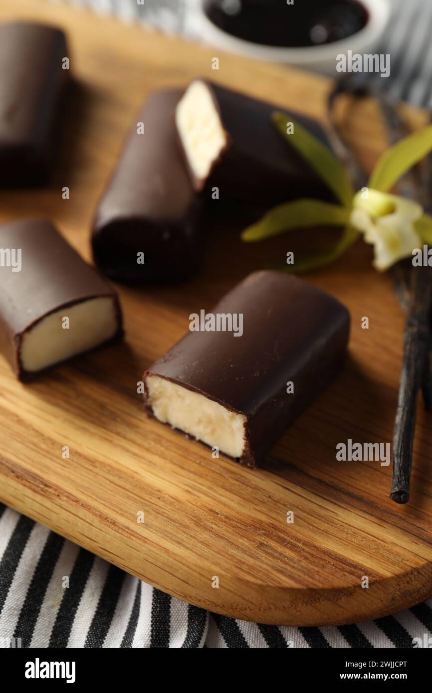 Glazed vanilla curd cheese bars on table, closeup Stock Photo - Alamy