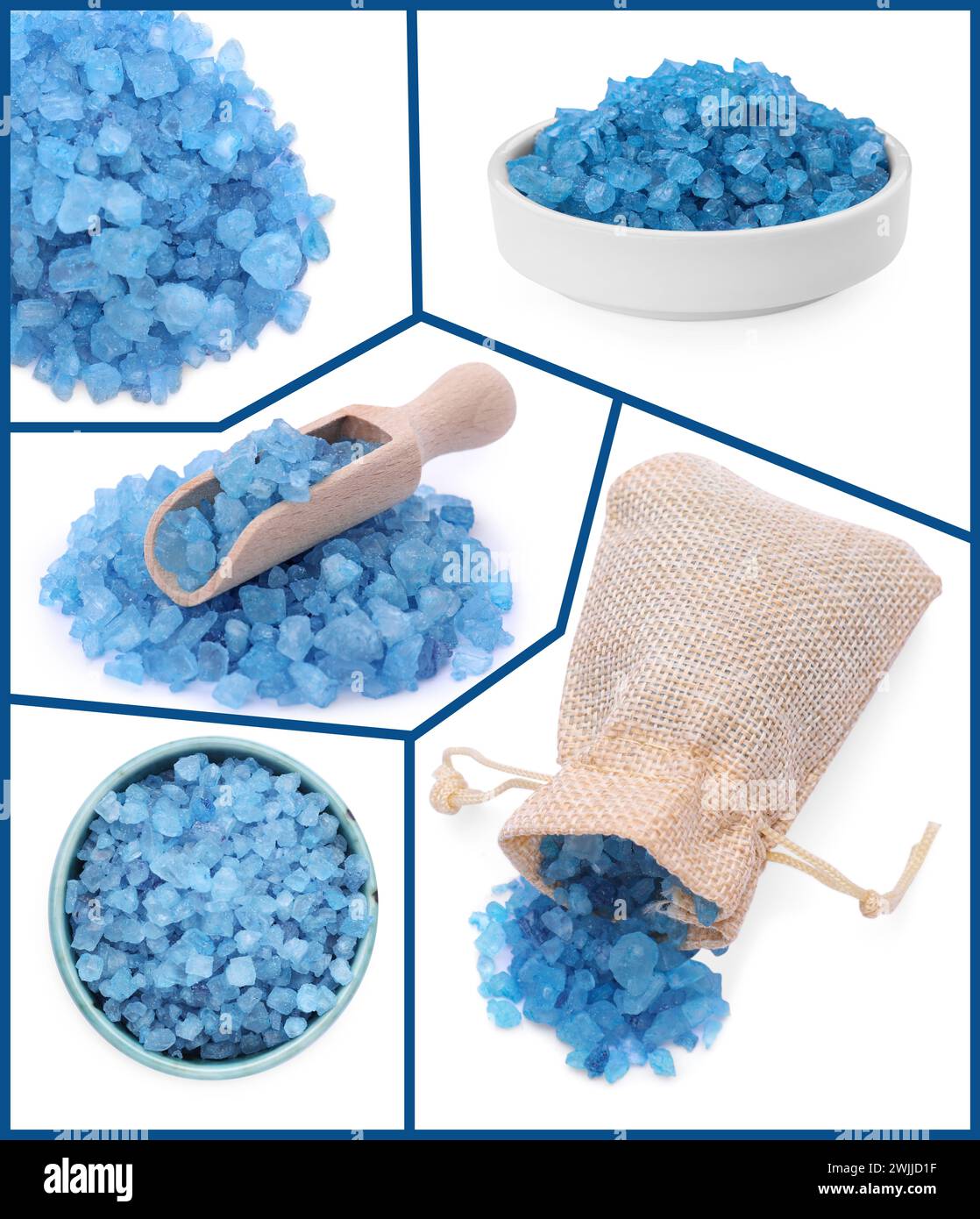 Light blue sea salt isolated on white, set Stock Photo - Alamy