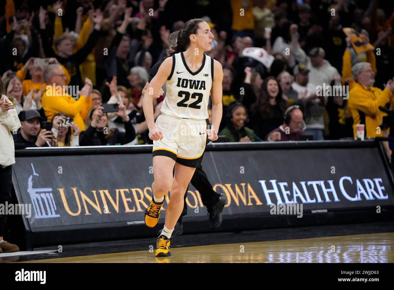 Iowa guard Caitlin Clark (22) reacts after breaking the NCAA women's ...