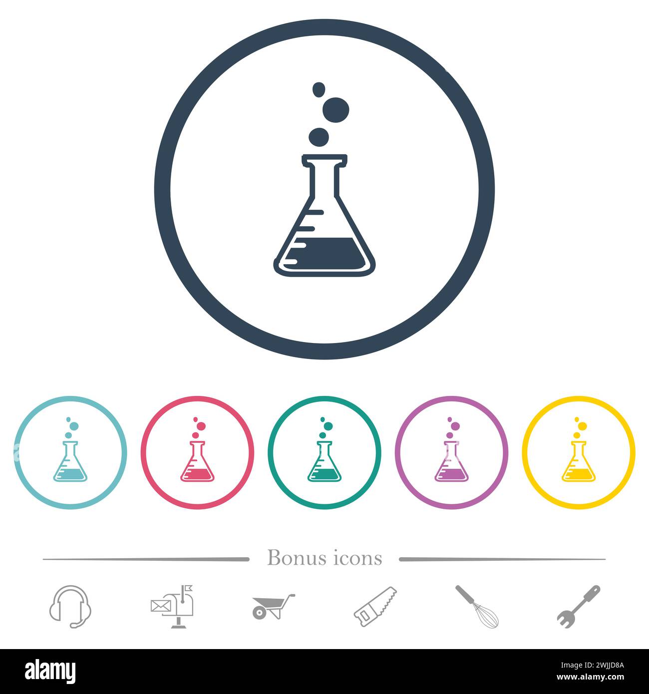 Lab flask with liquid alternate flat color icons in round outlines. 6 ...