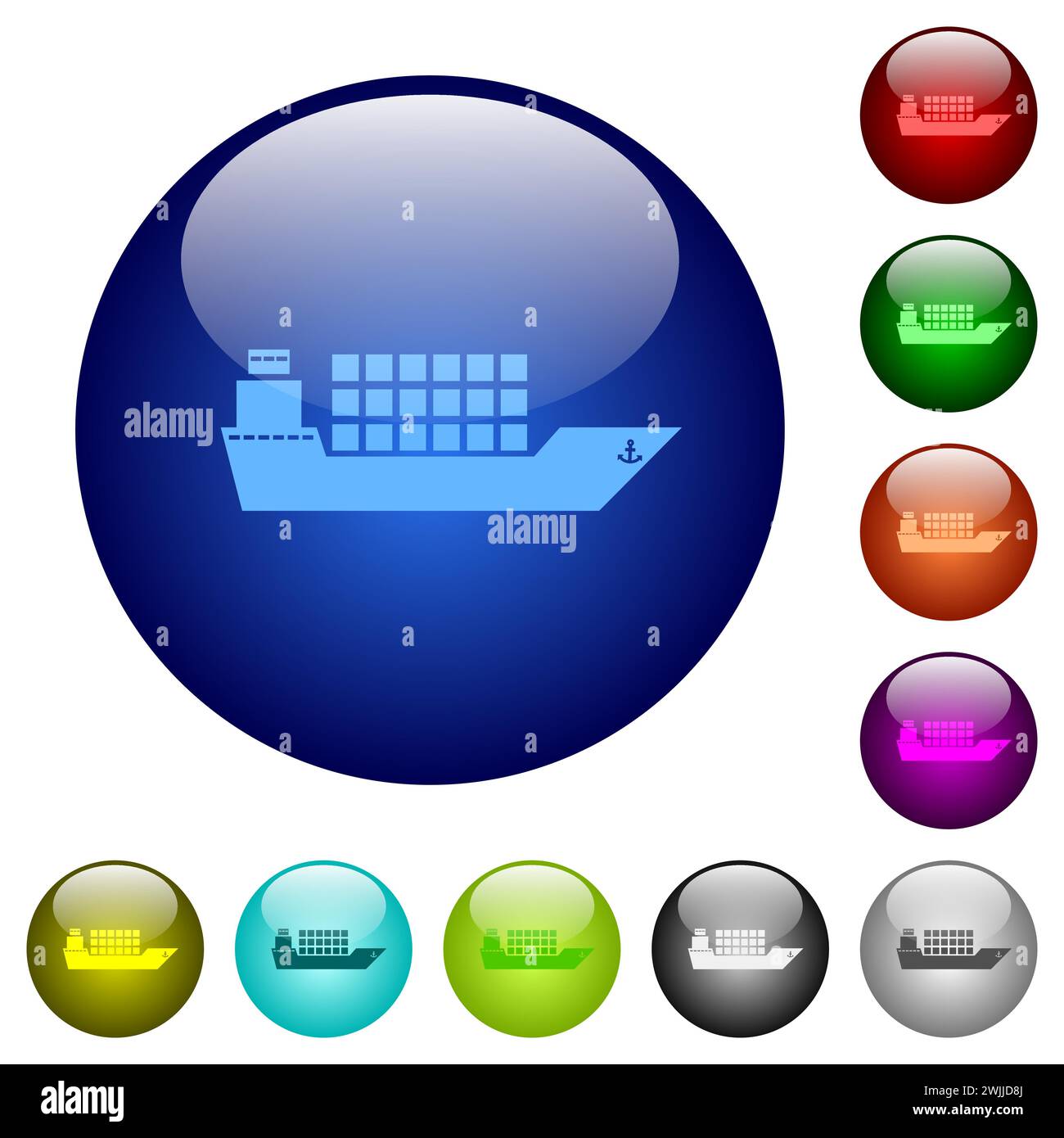 Freighter Icons On Round Glass Buttons In Multiple Colors Arranged Layer Structure Stock Vector