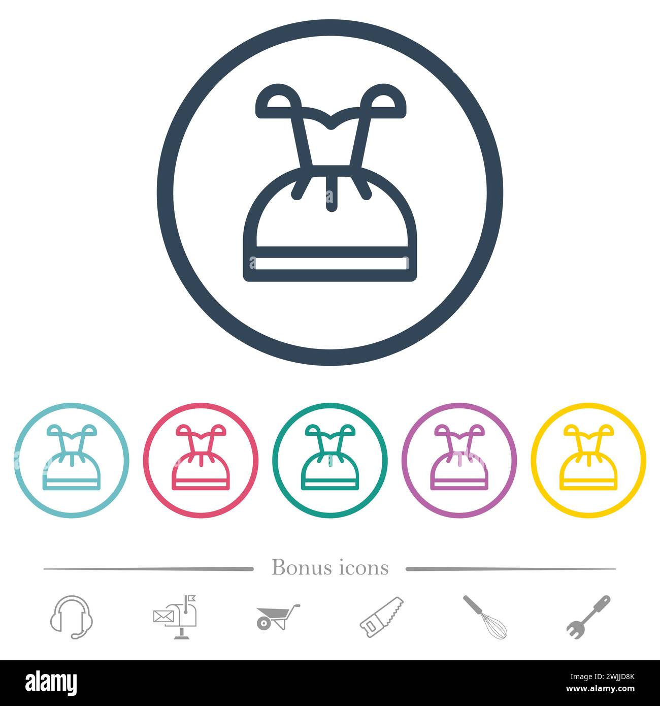 Corset bodice dress outline flat color icons in round outlines. 6 bonus ...