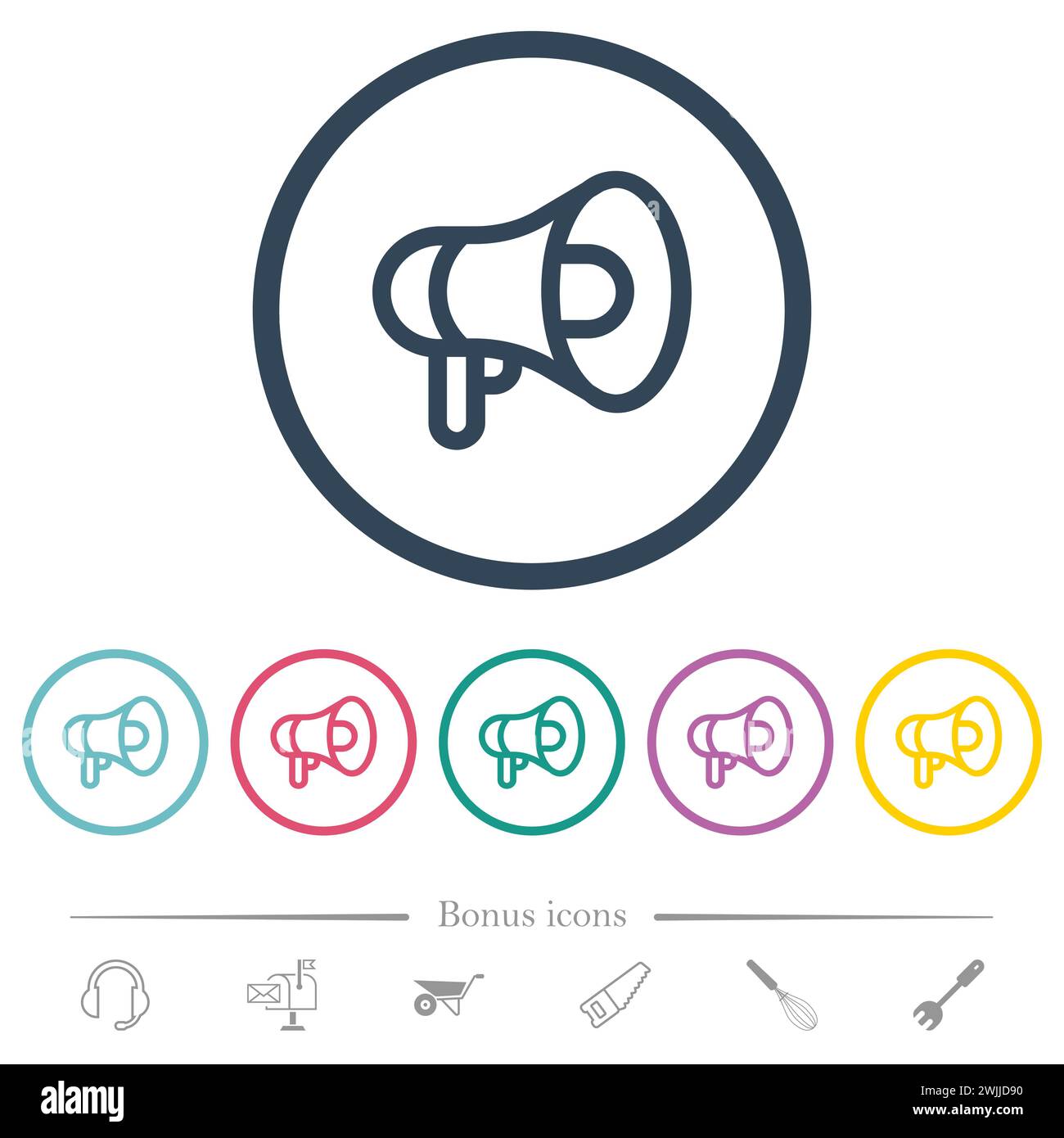 Megaphone Outline Flat Color Icons In Round Outlines 6 Bonus Icons Included Stock Vector Image
