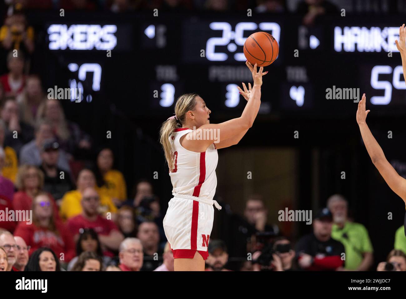 Nebraska's Alexis Markowski shoots against Iowa during the second half ...