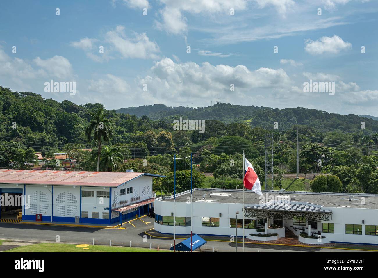 Panama Canal, Panama - July 24, 2023: Buildings on Pedro Miguel locks ...