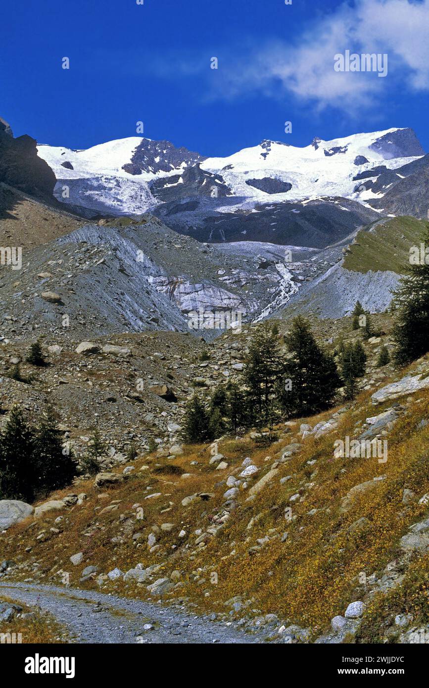Upper Ayas Valley. Verra Glacier. On the left the summit of the eastern ...