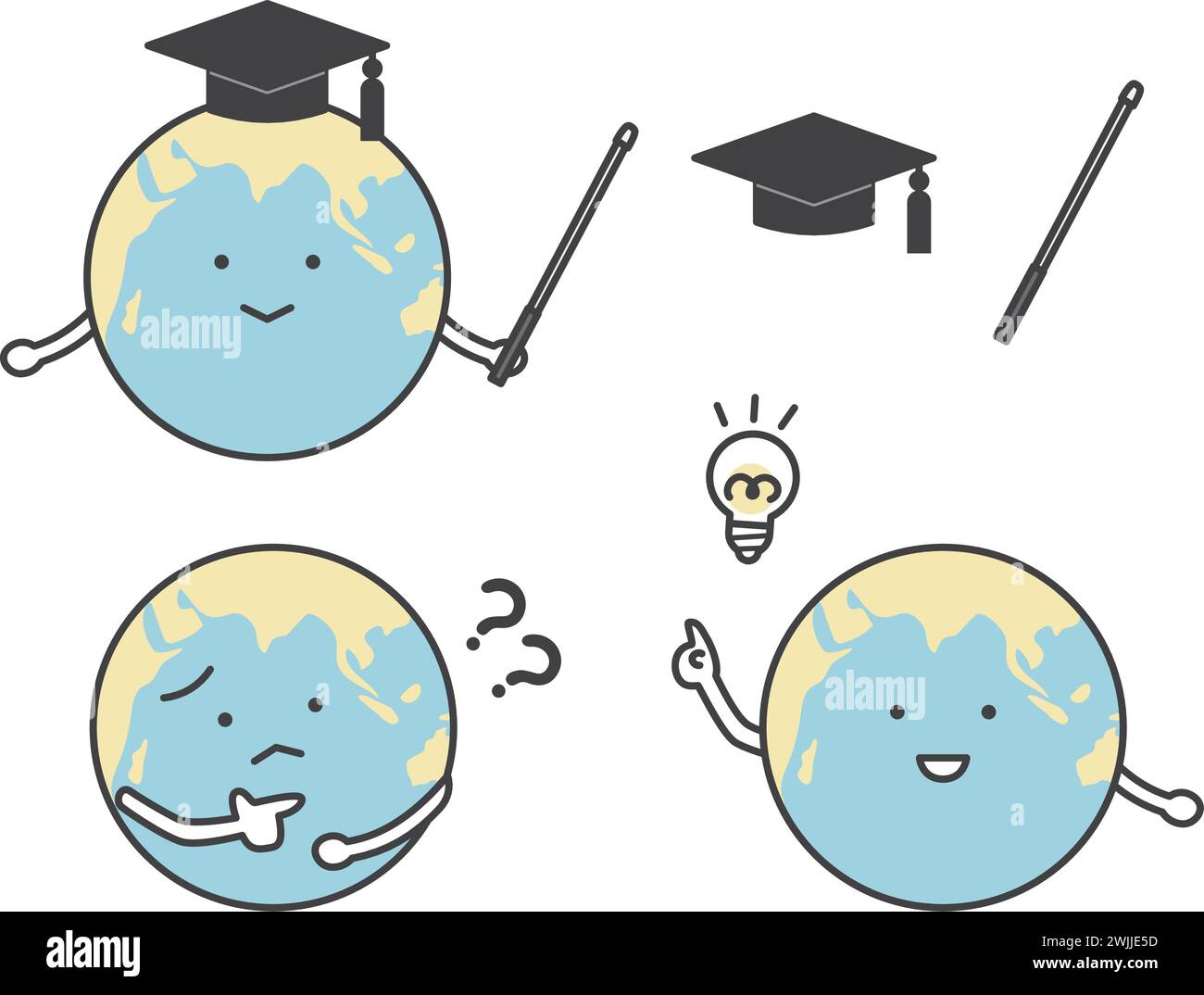 Cute earth character wearing a university cap. Simple and cute ...