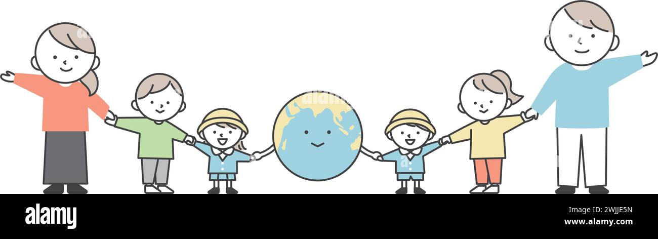 People from various generations holding hands with the earth. Image of ...