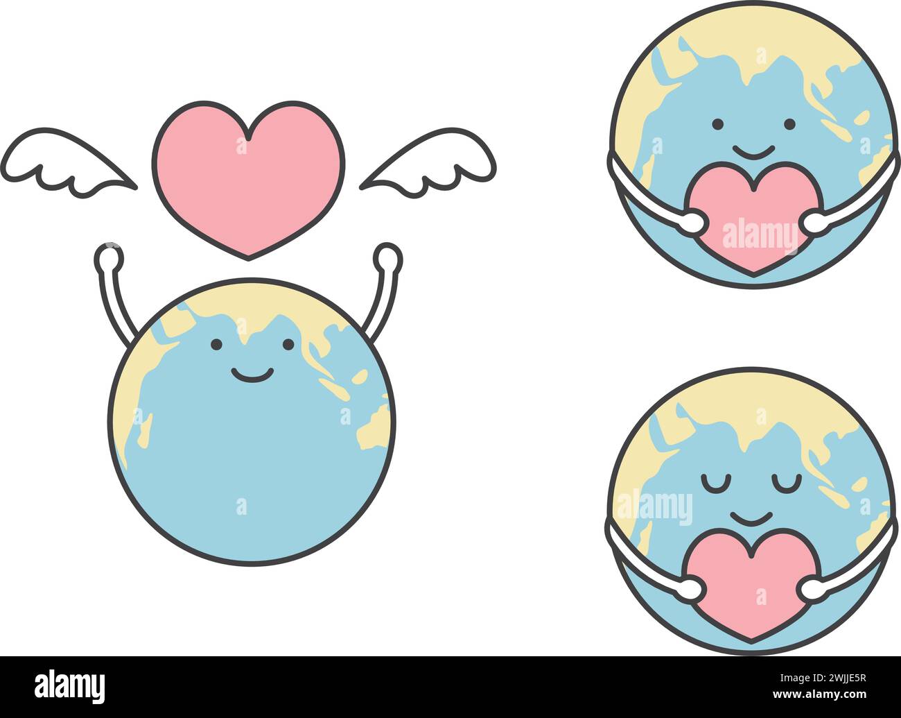 Cute earth character with a heart symbol. Simple and cute illustrations ...