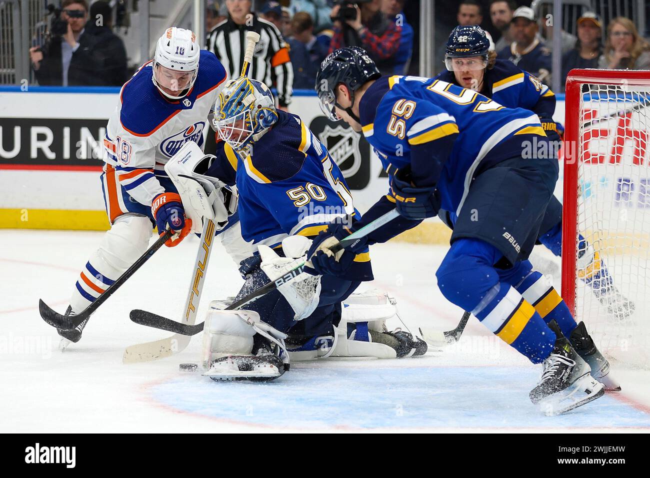 St. Louis Blues goaltender Jordan Binnington (50) and Colton Parayko ...