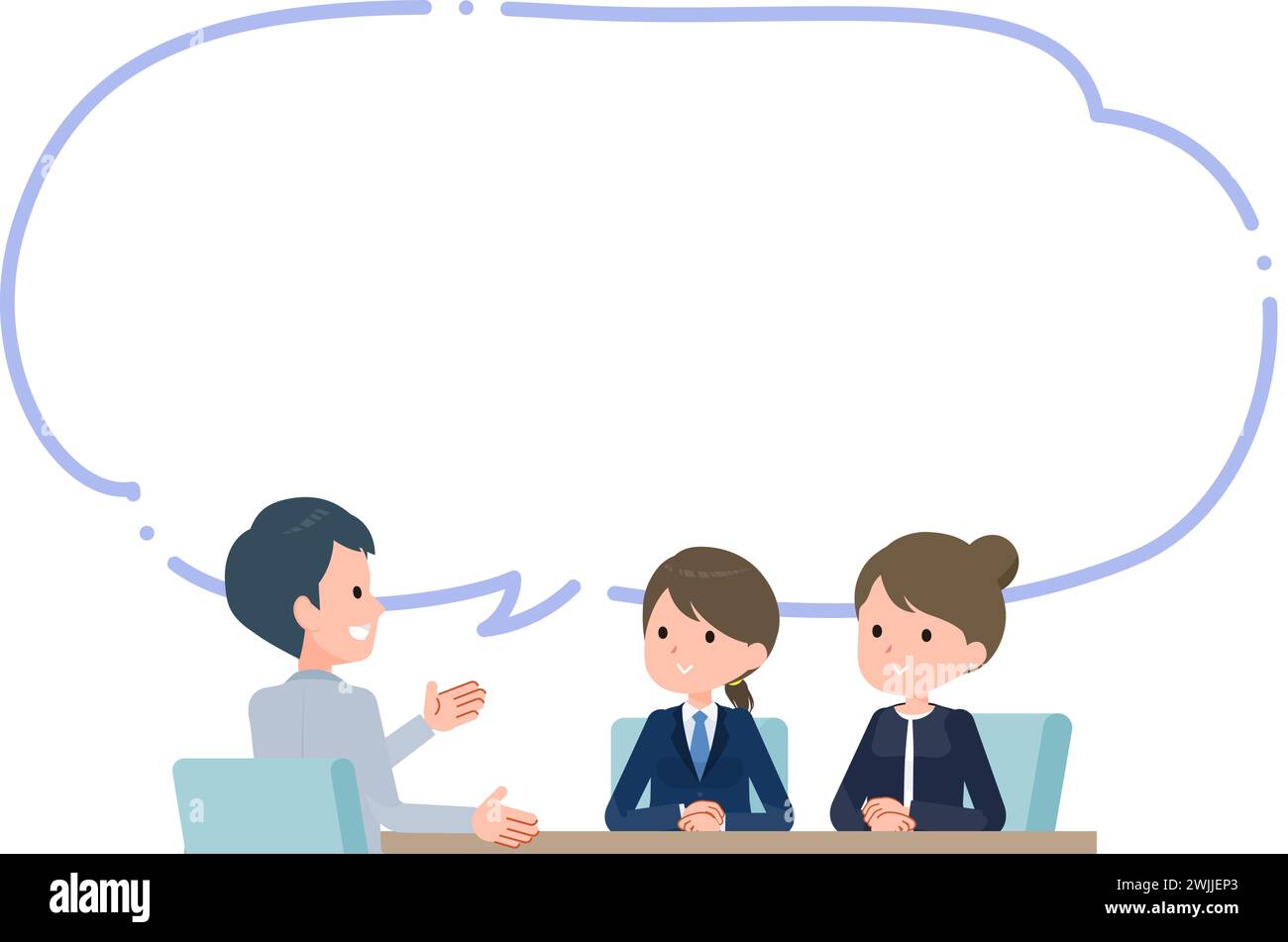 Teacher and parent and child having an interview with speech bubble ...