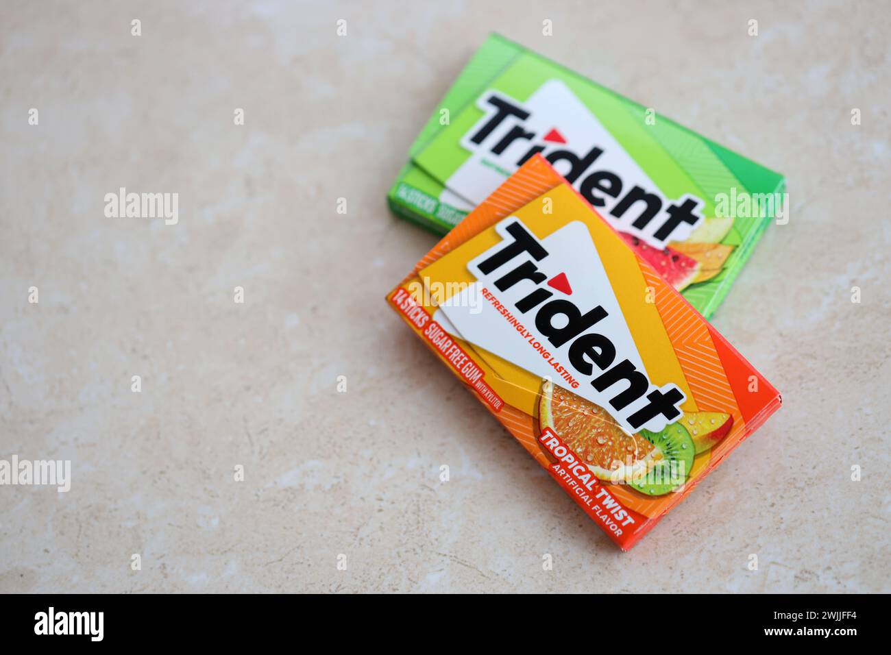 KYIV, UKRAINE - NOVEMBER 27, 2023 Trident chewing gum pack. Trident is ...