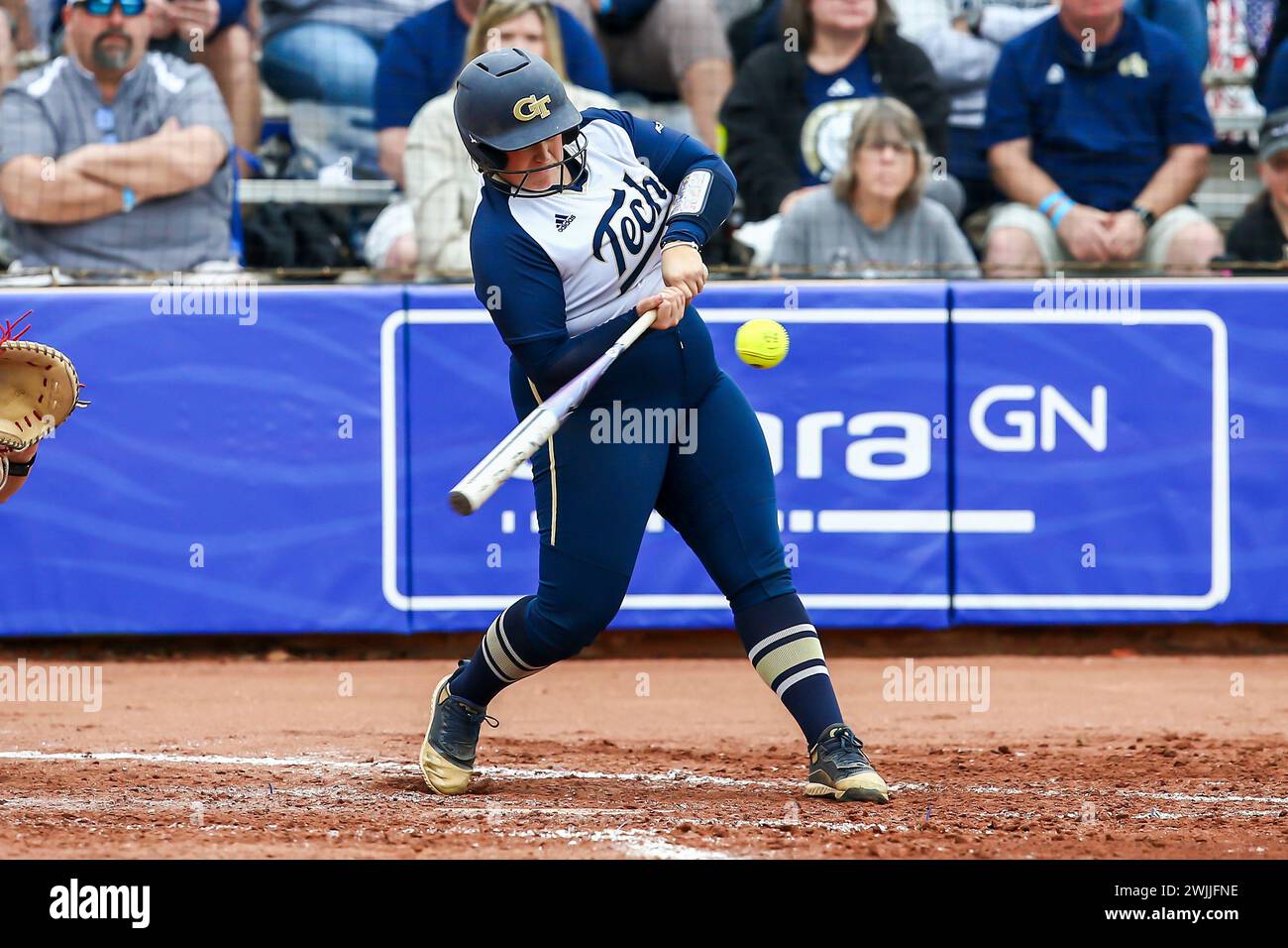 Georgia Tech infielder Sara Beth Allen swings at the ball against ...