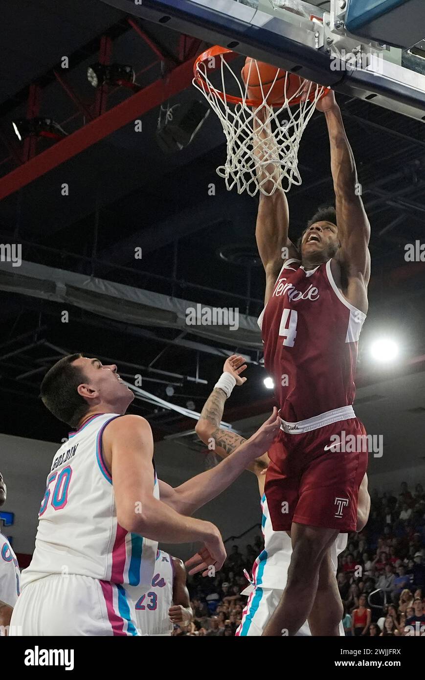 Temple guard Jordan Riley (4) dunks the ball over Florida Atlantic ...