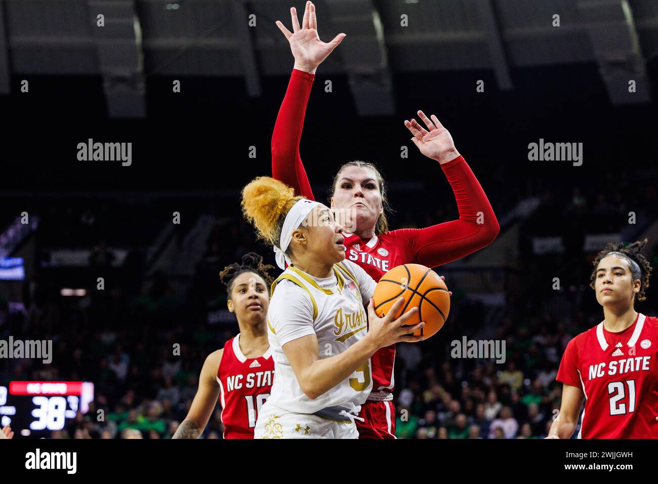 February 15, 2024: Notre Dame guard Hannah Hidalgo (3) goes up for a ...