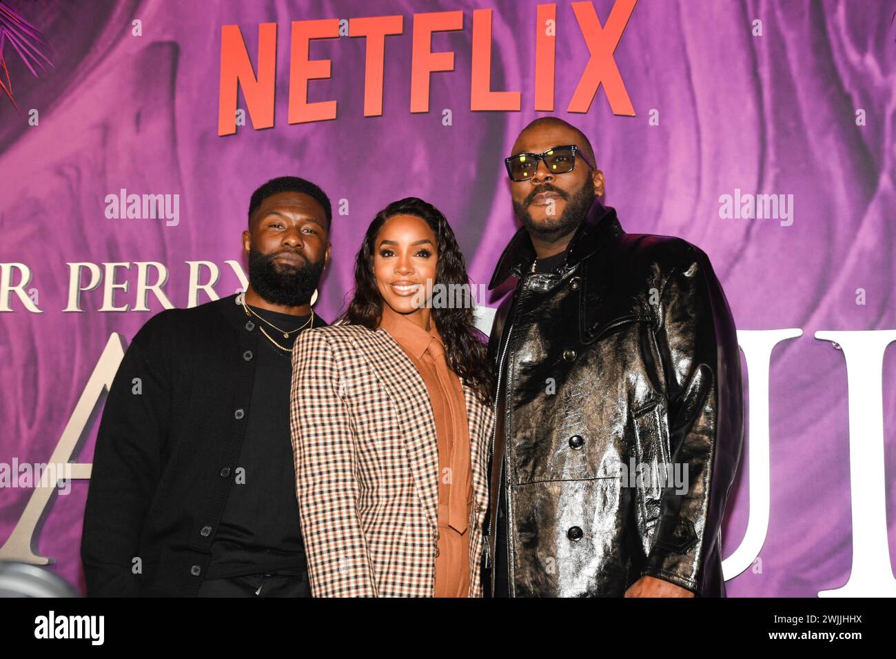 New York, USA. 15th Feb, 2024. Trevante Rhodes, Kelly Rowland and Tyler ...
