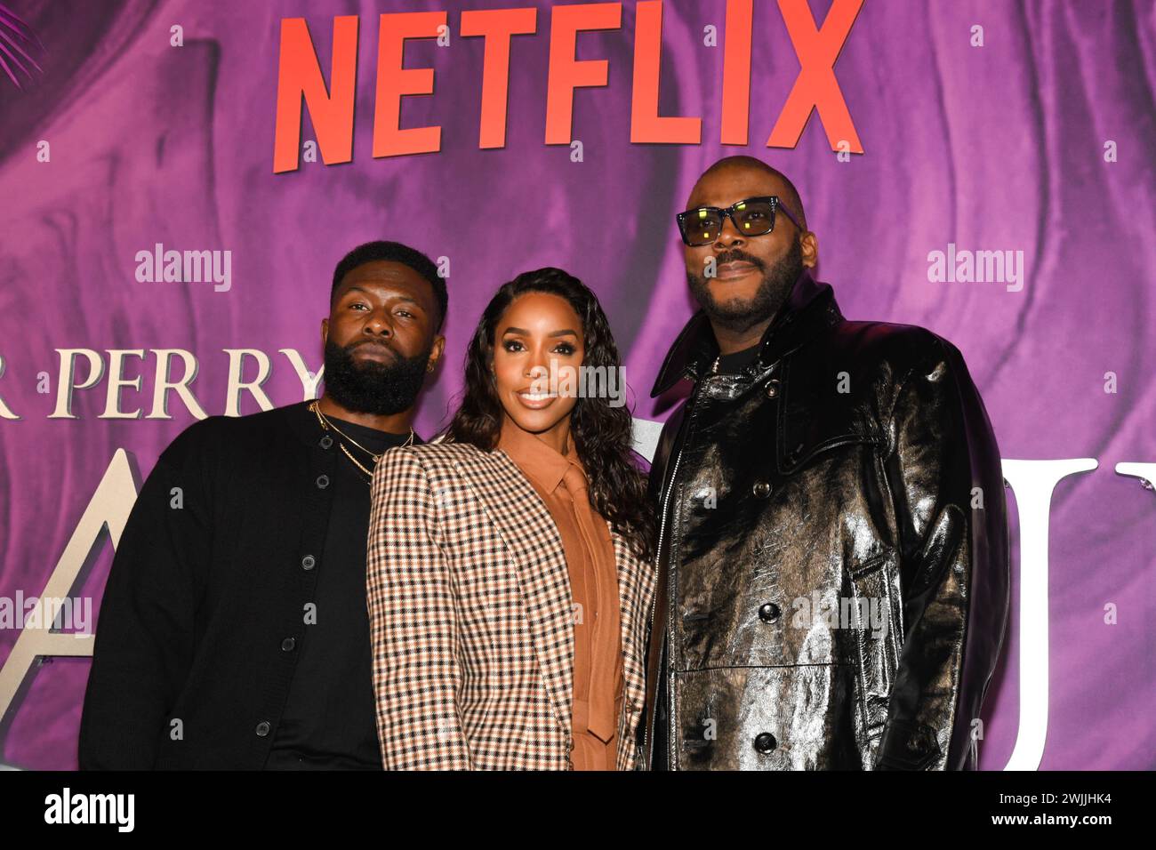New York, USA. 15th Feb, 2024. Trevante Rhodes, Kelly Rowland and Tyler ...