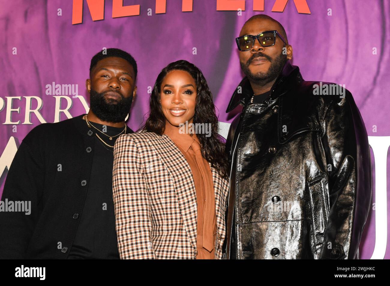 New York, USA. 15th Feb, 2024. Trevante Rhodes, Kelly Rowland and Tyler ...