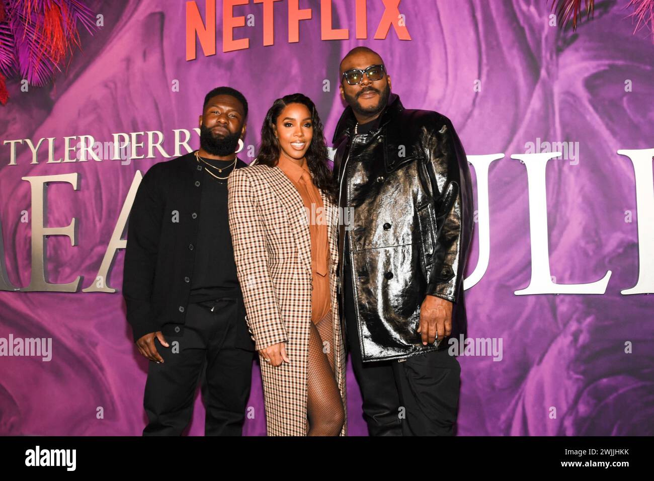 New York, USA. 15th Feb, 2024. Trevante Rhodes, Kelly Rowland and Tyler ...