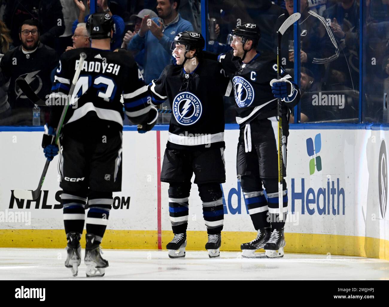 Tampa Bay Lightning defenseman Darren Raddysh (43), center Brayden ...
