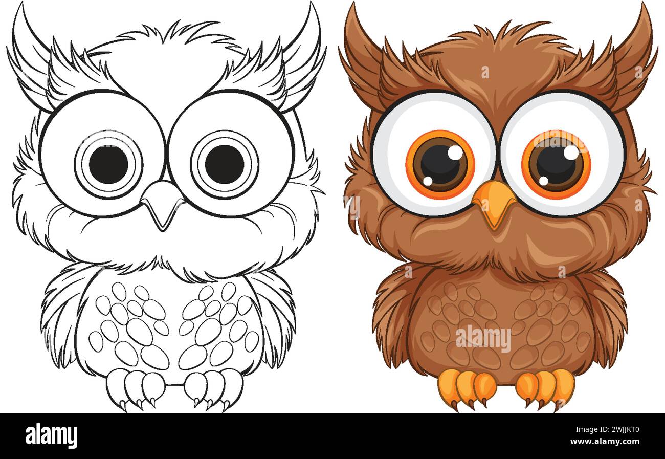 Two stylized owls, one outlined, one colored Stock Vector Image & Art ...