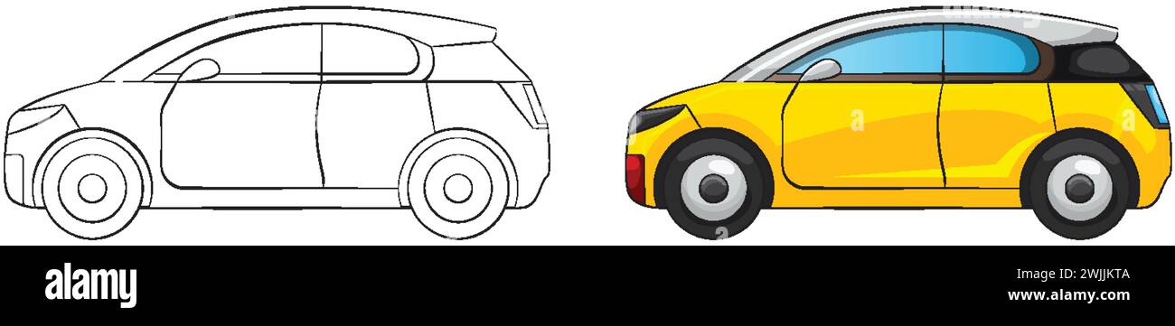 Vector transition from line art to colored car Stock Vector Image & Art ...
