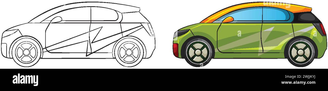Vector transition from car line art to full color Stock Vector Image ...