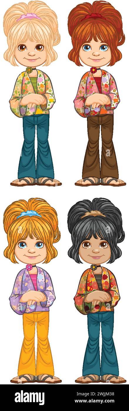 Four cartoon kids with different hairstyles and clothes Stock Vector ...