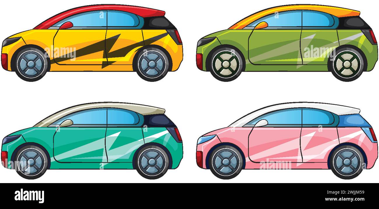 Four stylized vector cars with vibrant patterns Stock Vector Image ...